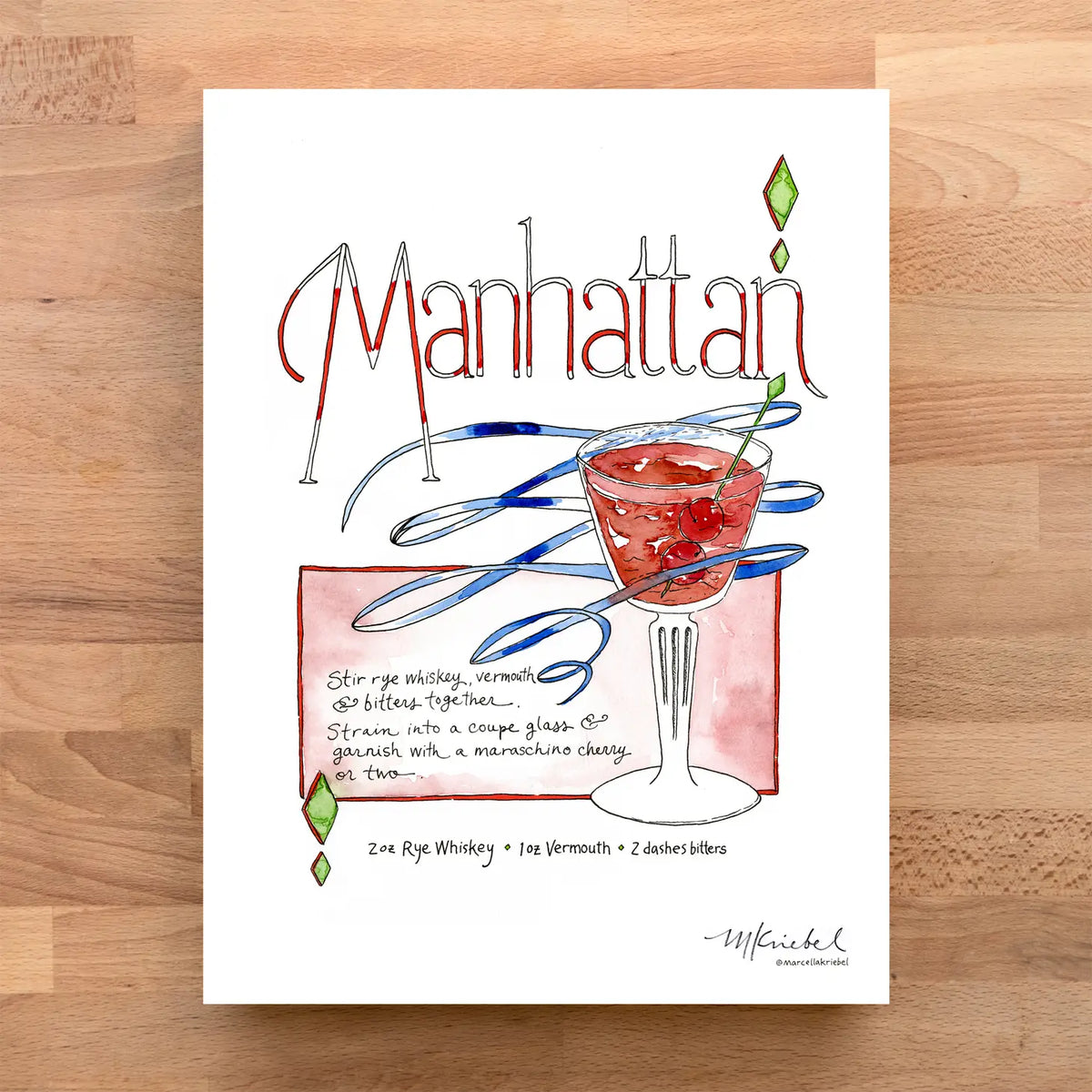 Manhattan Cocktail Recipe Art Print– Loft & Vine